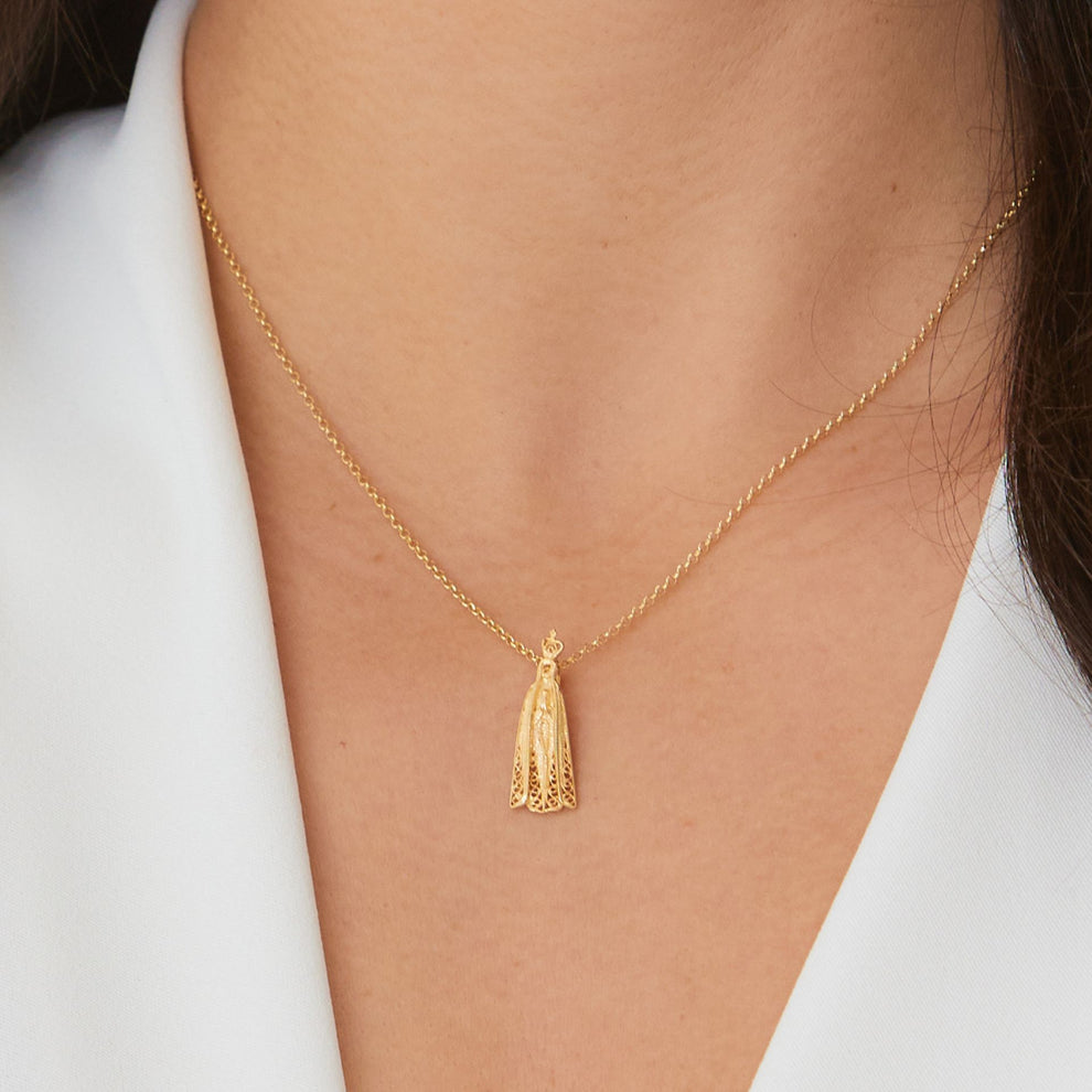 Necklace Our Lady of Fátima in Gold Plated Silver – PORTUGAL JEWELS