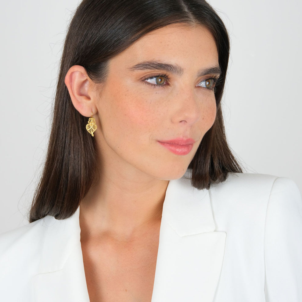Earrings Heart of Viana 2.5cm in Gold Plated Silver – PORTUGAL JEWELS